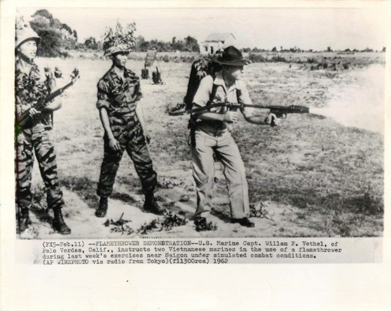 1962 Vietnam Flamethrower Photo - USMC and Vietnamese Marines ...